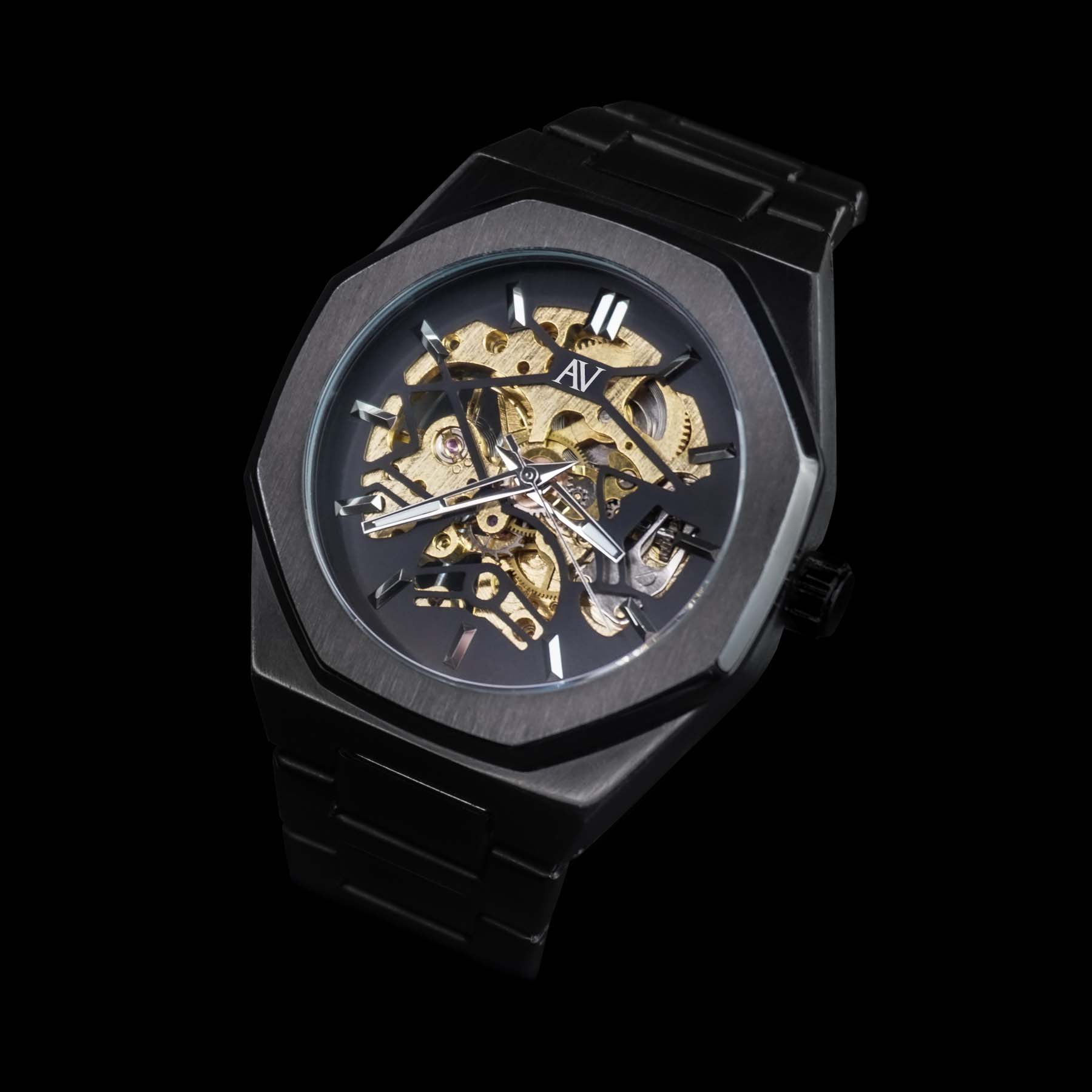 Atos | Black/Gold Skeleton Watch | Atolio Vegas | Steel Strap