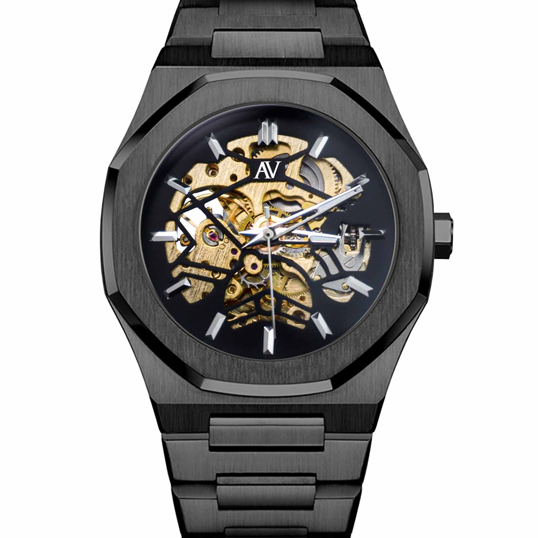 Atos | Black/Gold Skeleton Watch | Atolio Vegas | Steel Strap
