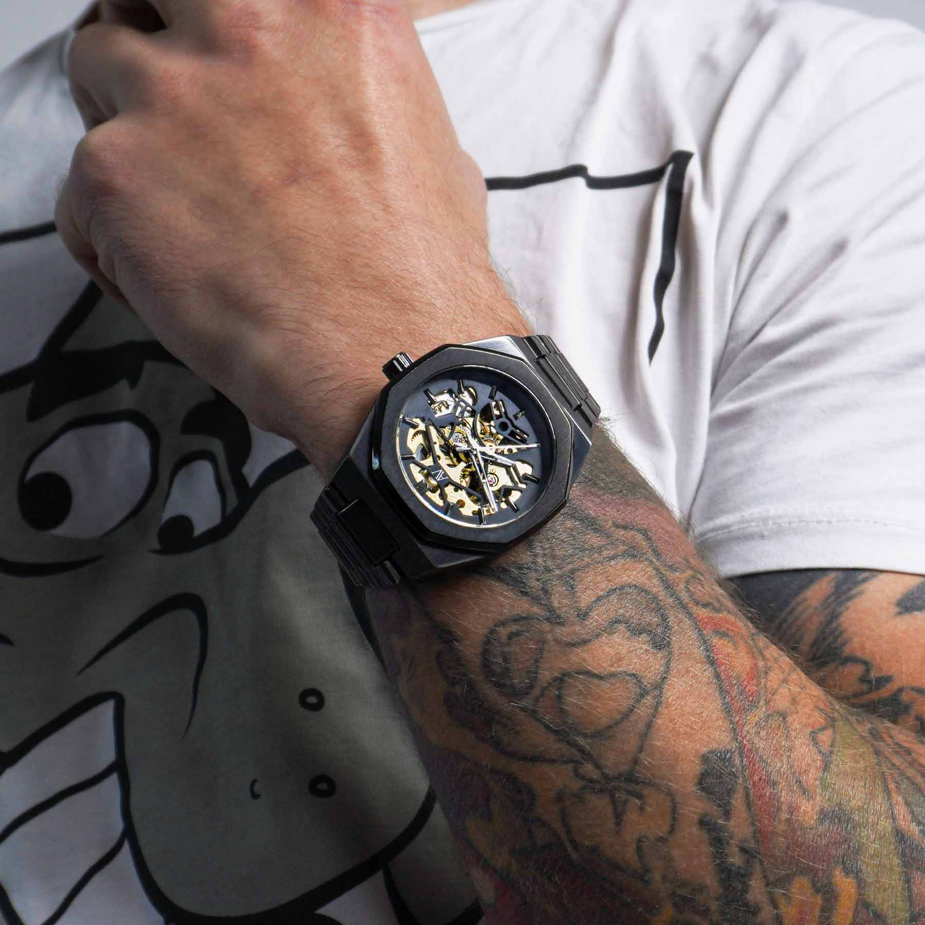 Atos | Black/Gold Skeleton Watch | Atolio Vegas | Steel Strap